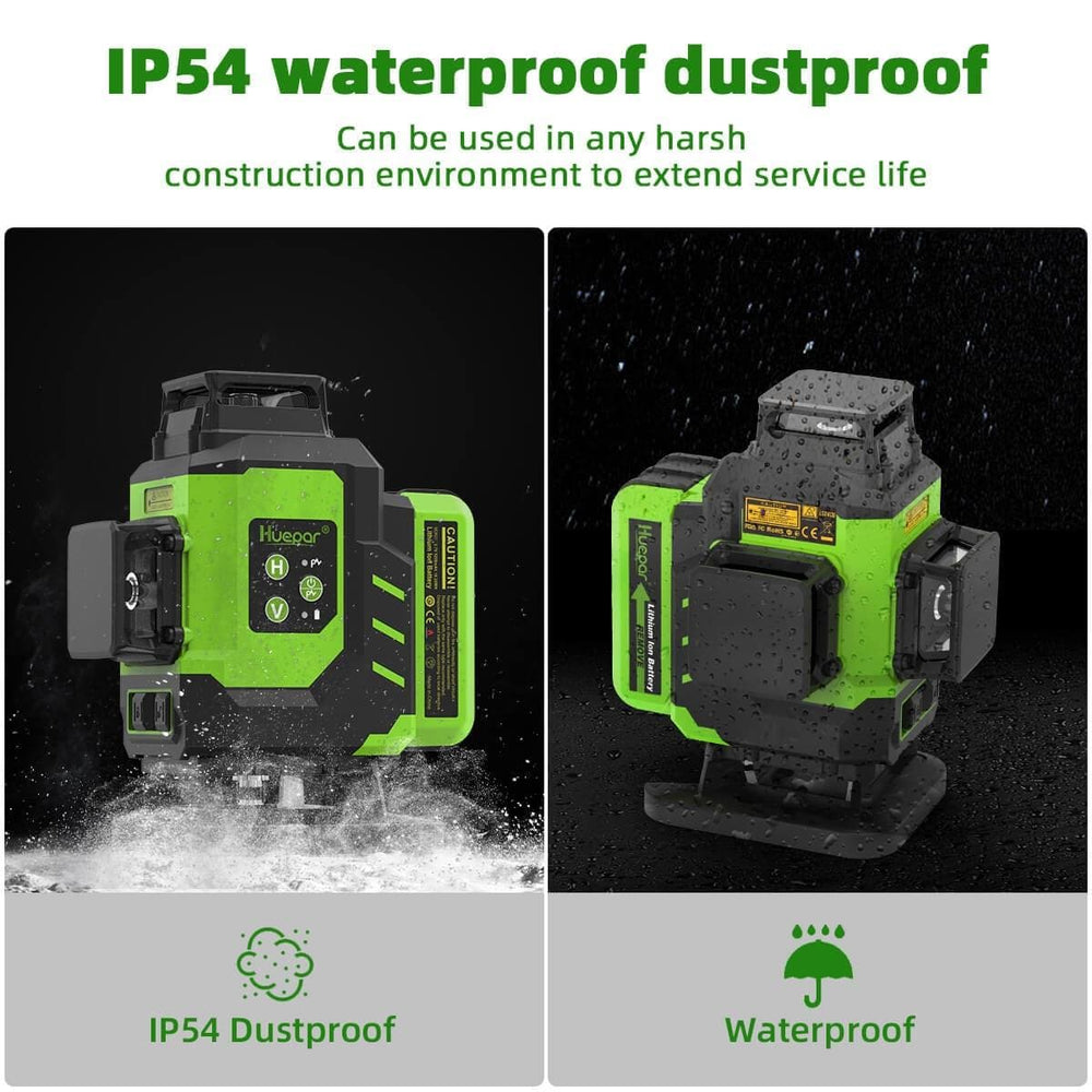 Huepar - LS04CG Self-leveling L 16 Lines Green Beam 4D Cross Line Tiling Floor Laser Tool-2 x ...