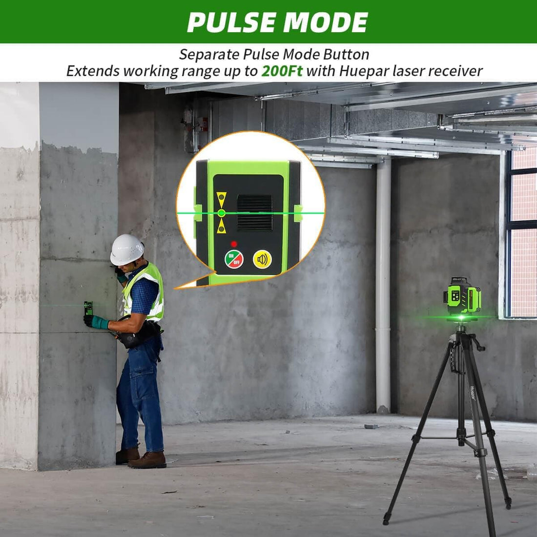 Huepar - LS04CG Self-leveling L 16 Lines Green Beam 4D Cross Line Tiling Floor Laser Tool-2 x ...