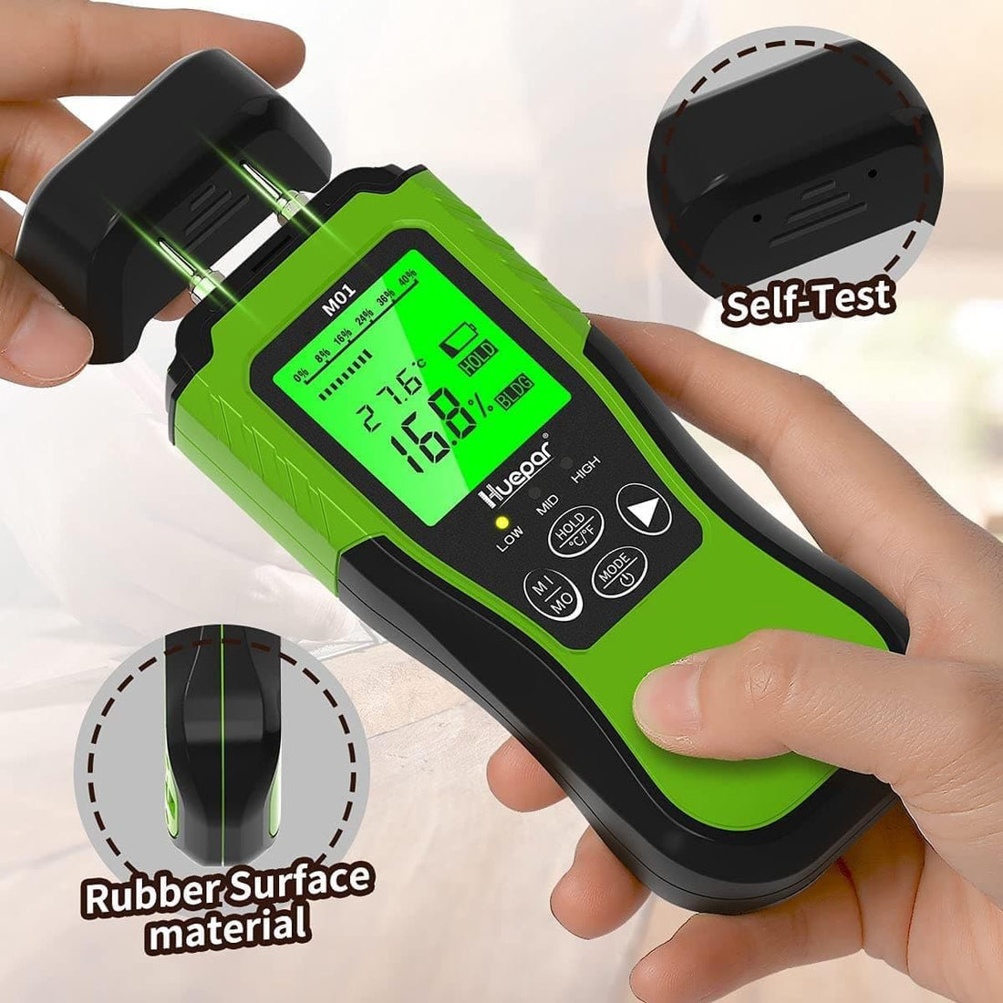 Huepar M01- Digital Wood Moisture Meter Pin-Type Water Leak Detector ...
